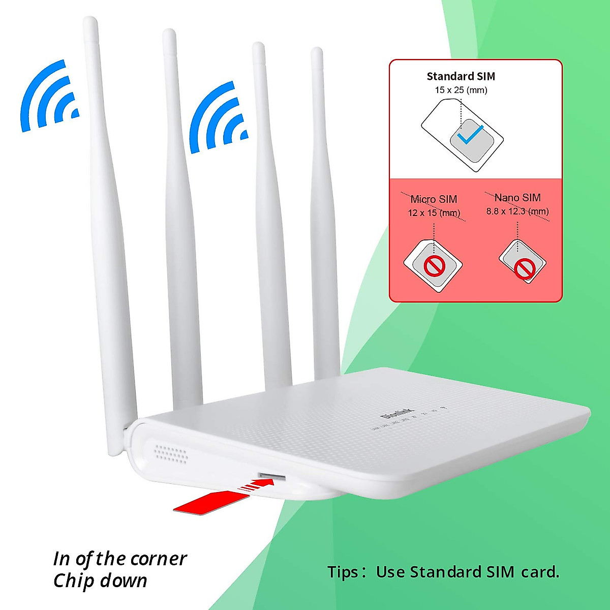 Dionlink 4G LTE CPE Unlocked 4G Wireless WiFi Router with SIM Card Slot-300Mbps WiFi Hotspot Router，Support T-Mobile and ATT (4 Antenna)
