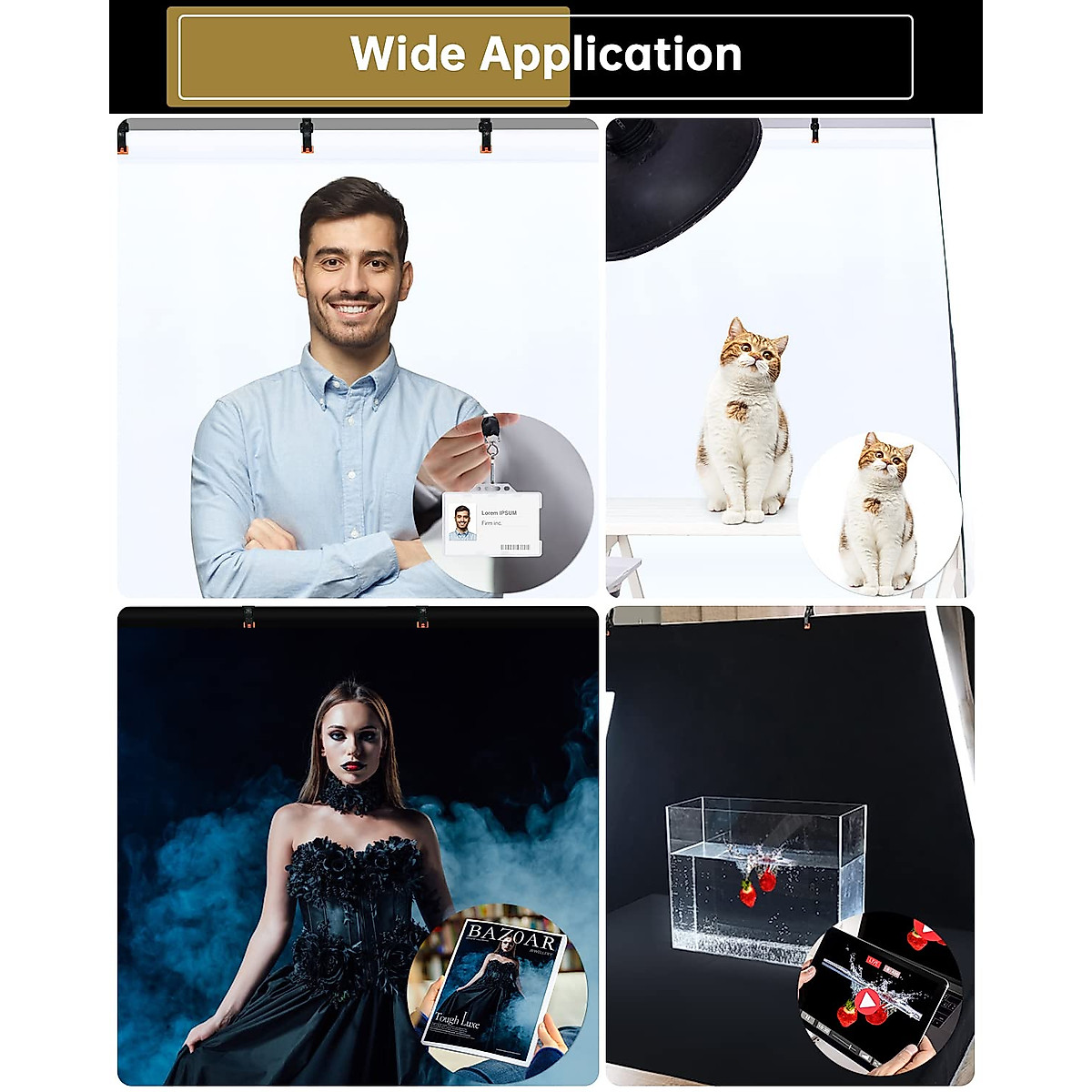 UTEBIT White Black Backdrop, 5 * 6.5FT 2-in-1 Double Sided Photo Backdrop Kit Black/White Screen Background for Photography with 4 Spring Clamps, Photo Backdrop Curtain for YouTube/Video/Television