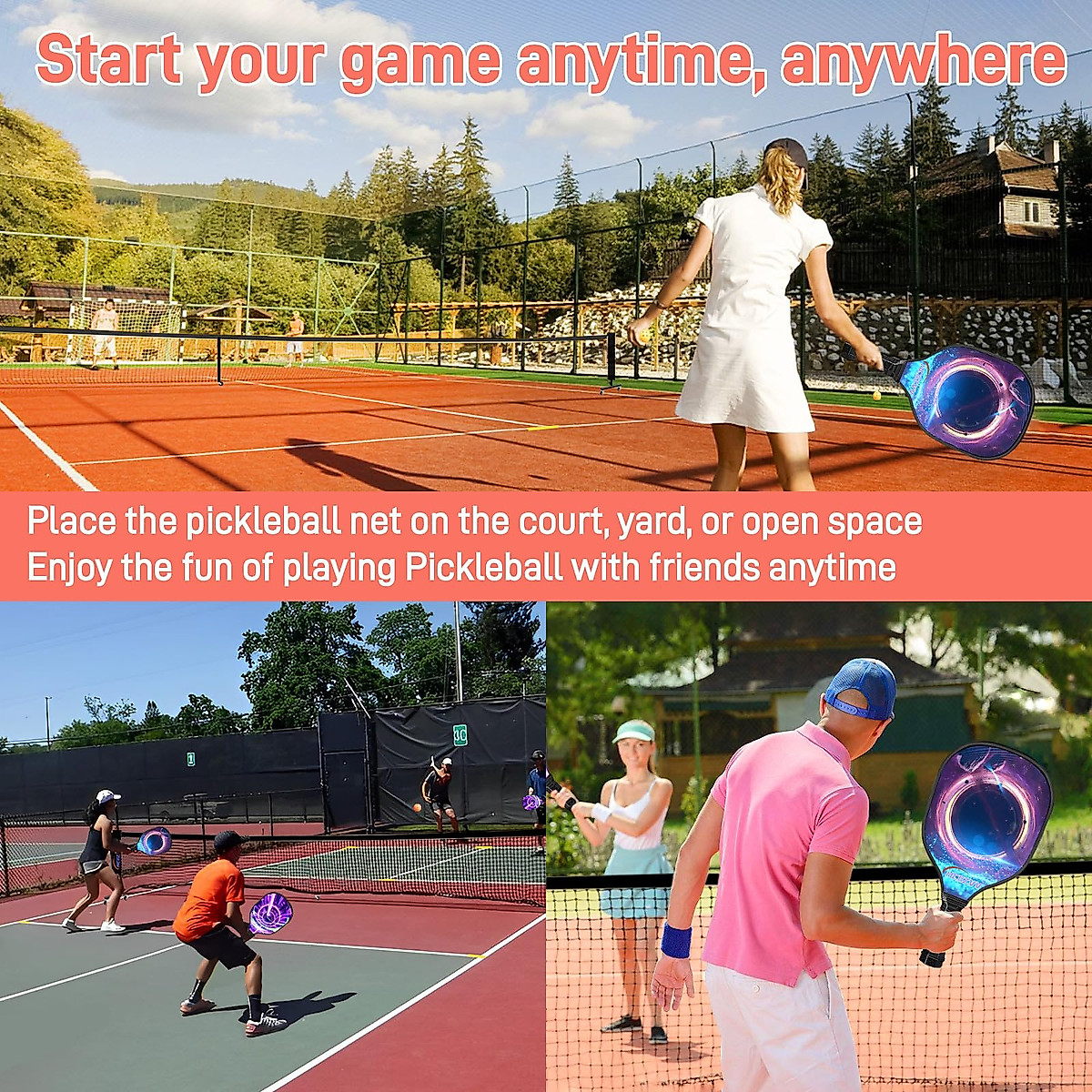 Pickleball Paddles Set |18mm Thick Professional Lightweight Fiberglass Pickleball Racket Set with Customized Bag | Pickleball Paddle Gifts for Beginners & Pros (4 Paddles set with Net)