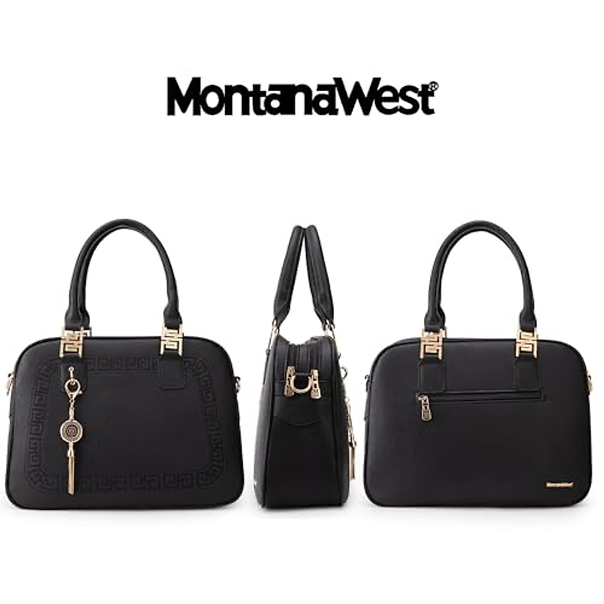 Montana West Satchel Bags for Women Tassel Top Handle Handbags Barrel Purses with Crossbody Strap Black MWC-041BK