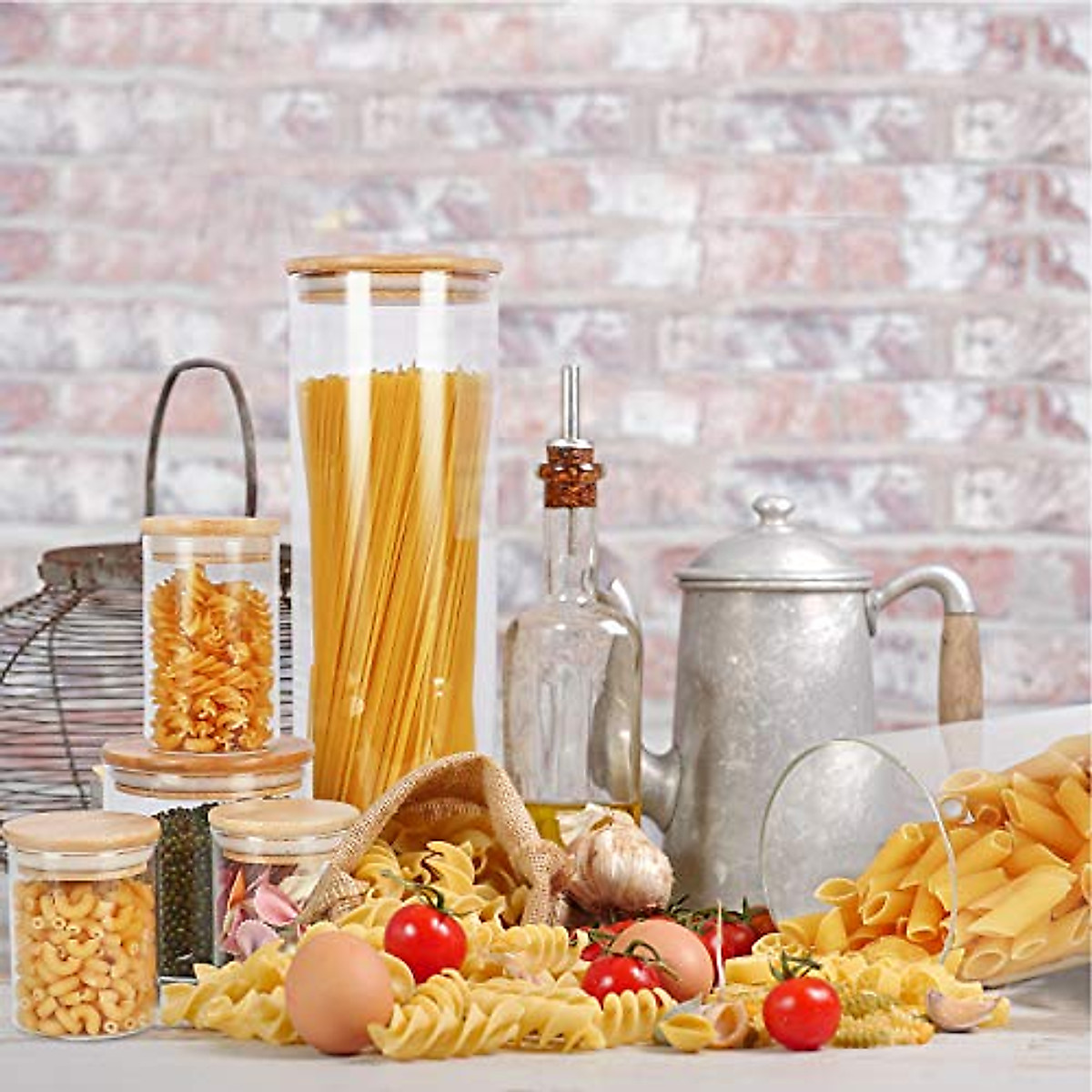 6 oz Glass Jars with Bamboo Lids , Borosilicate Glass Airtight Canisters sets, Glass Food Storage Container, Pantry Organization and Storage Jars, Kitchen Canisters Sets, Spice Jars of 15