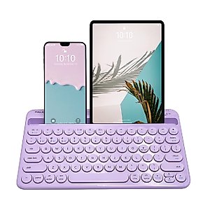 Macally Small Wireless Bluetooth Keyboard for iPad Mini/Air/Pro, iPhone, Tablet, and Phone - 78 Key iPad Keyboard with Built-in Stand - Universal Compatible Multi Device - Purple