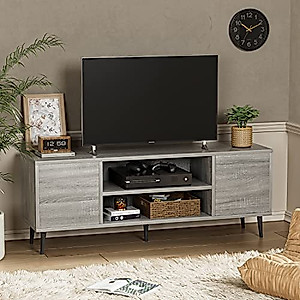YESHOMY Modern Retro TV Stand for Televisions up to 65", Entertainment Center with Two Storage Cabinet and Shelf, Media Console for Living Room, Bedroom, Enterway, Office, 58 Inch, Gray