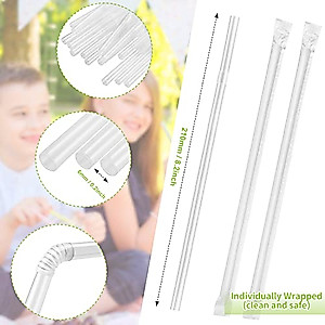 [100 Pcs] Bendy Individually Wrapped Plastic Straws - 8.25" Long Disposable Flexible Clear Drinking Straws