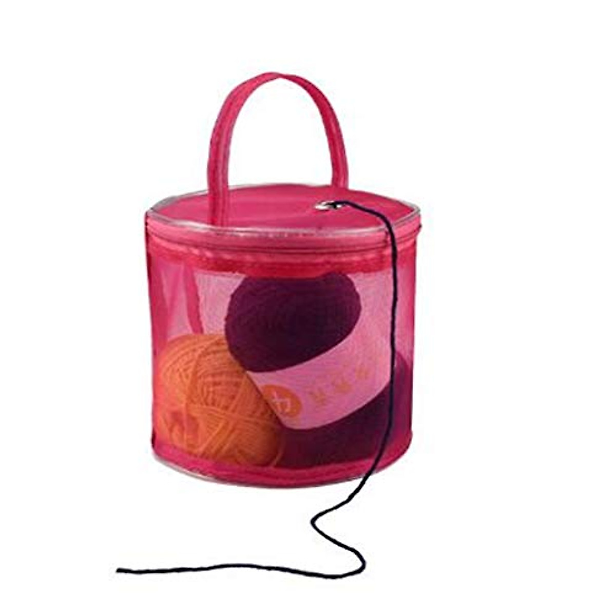 Timesuper Portable Yarn Crochet Thread Mesh Bag Wool Storage Bag Organizer Knitting Bag,Rose Red,S