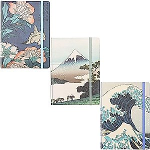 The Gifted Stationery 3-Pack Katsushika Hokusai Hard Cover Journal Notebooks Diary, Painter Inspired Design, 160 Lined Pages, 7x5
