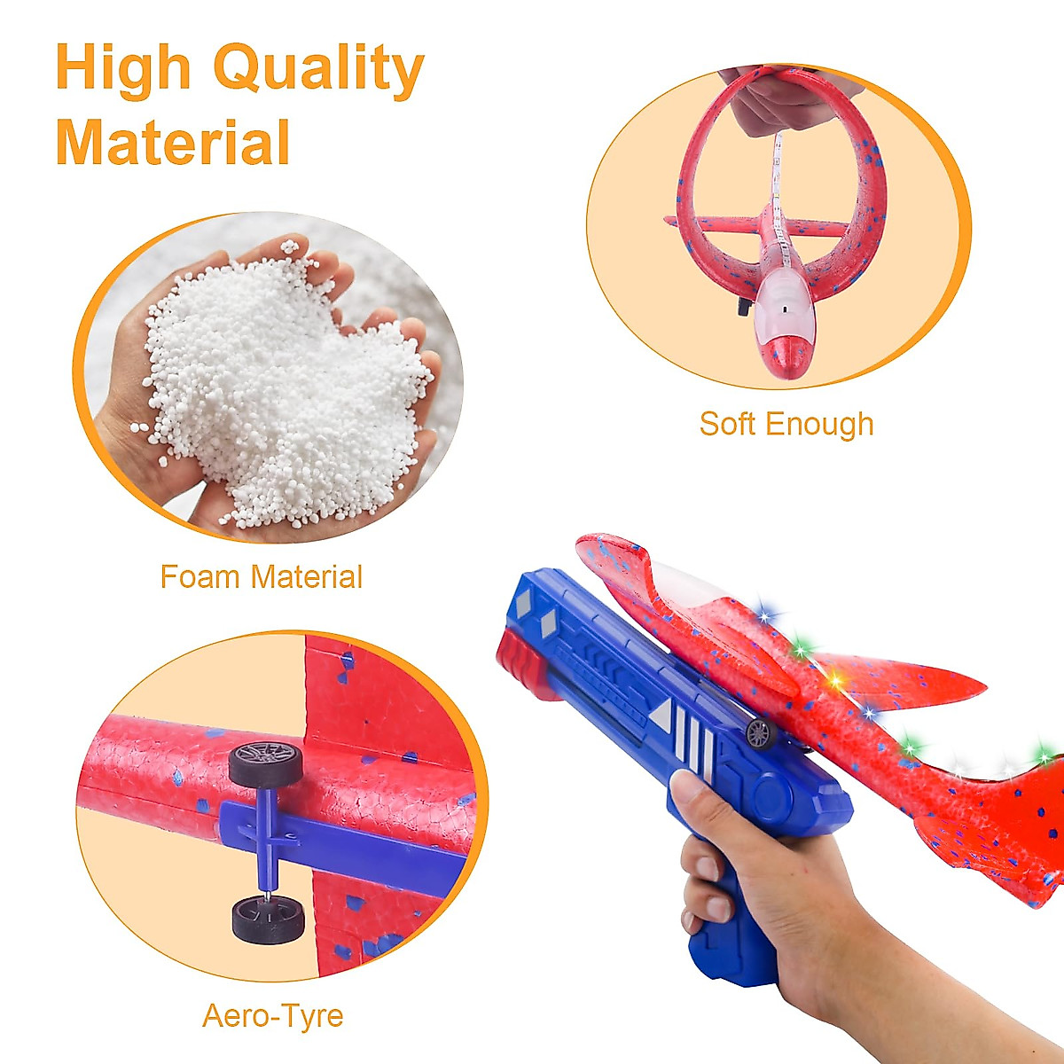 Gelaer 3 Pack Airplane Launcher Toy, 12.6" Foam Airplane Led Plane, 2 Flight Mode Catapult Plane Toys, DIY Sticker, Outdoor Flying Toys Birthday Gifts for Kids Boys Girls 4 5 6 7 8 9 10 11 12 Year Old