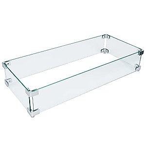 ECOTOUGE Fire Pit Wind Guard for Fire Table, 30.7” x13” x4.7” Clear Tempered Glass Flame Guard with Hard Aluminum Corner Bracket & Rubber Feet