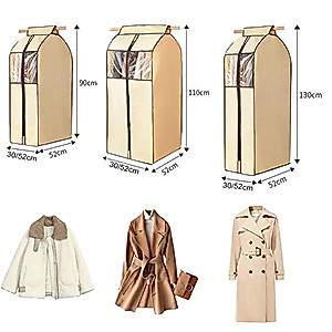 YXDFG Hanging Garment Bag for Closet,Dustproof Breathable and Non-Woven Fabrics Wardrobe Clothing Storage Organizer,with Large Clear Window and Zippers Opening,Brown,52×52×90cm