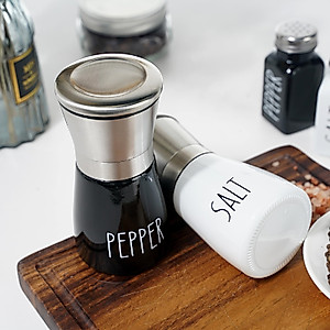 2PCS Salt and Pepper Grinder Set, Black and White Original Salt and Pepper Grinder Set - Adjustable Sea Salt Grinder & Pepper Grinder - Stainless Steel & Glass Salt and Pepper Shakers 2pack