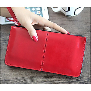 iToolai Women's Solid Color PU Leather Wristlet Clutches Purse Wallet Credit ID Cards Holder,Red