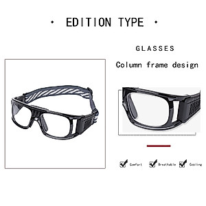 Professional Sports Goggles Glasses Men Women Racquetball Basketball Football Sport Eyewear Protective Glasses Anti-fog Shock Collision Lens Replaceable (Black Frame Black Pad) 8068