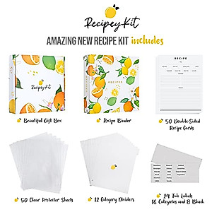 RECIPEYKIT Recipe Binder 8.5x11 3 Ring - Amazing New Design - Cards, Plastic Sleeves, Dividers, Labels - Recipe Binder Kit Organizer (Citrus Bloom)