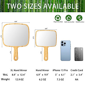 YEAKE Hand Mirror,Natural Bamboo Handheld Mirror with Handle, Single-Sided Portable Travel Vanity Mirror for Men & Women,6.9" W x 9.9" L