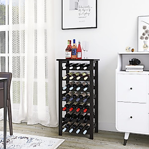 SMIBUY Bamboo Wine Rack, 28 Bottles Display Holder with Table Top, 7-Tier Free Standing Storage Shelves for Kitchen, Pantry, Cellar, Bar (Black)