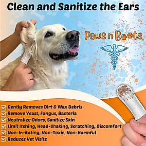 Multi-Purpose All-Natural Pet Finger Wipes, Organic, Safe, Non-Toxic Formulated Pre-Moistened Wipes. Remove Plaque & Whiten Teeth, Clear Ear Wax/Dirt Buildup, Soothe Dry Skin Folds, Remove Tear Stains