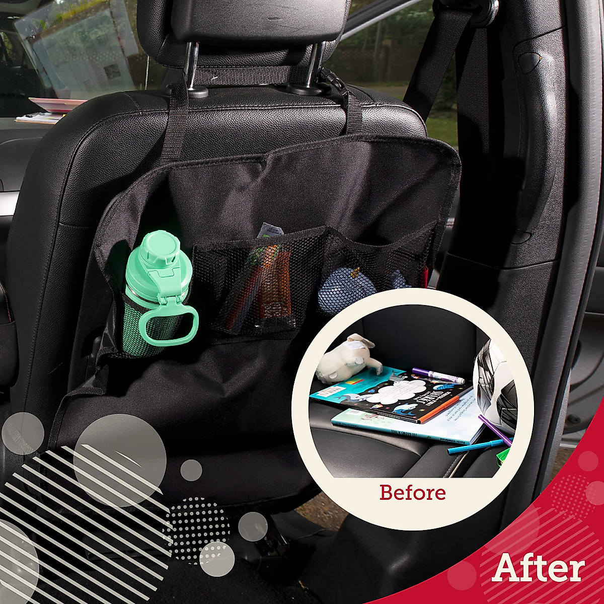 Lusso Gear Heavy Duty Kick Mats (2 Pk) - Waterproof Back Seat Organizer - Sag Proof Car Seat Cover for Kids - Black Kick Mats Car Protector with 3 Reinforced Storage Pockets - Backseat Protector