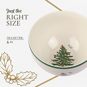 Spode Christmas Tree Collection Rice Bowl - Measured at 6", Use for Soup, Frozen Meals, Stews, and Sticky Rice Dinners, Made of Earthenware, Dishwasher and Microwave Safe