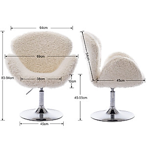 Wahson Faux Fur Armchair Modern Accent Chair with Chrome Base Leisure Swivel Chair Height Adjustable,Occasional Chair for Living Room/Bedroom/Lounge (Cream-Curly Fur)