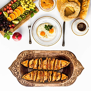 Divit Shilp Natural Wooden Tray, Serving Bowl for Salad, Veggies and Fruits, Large Deep Tray for Family, Party (Viking Bowl)