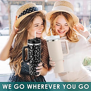 PIMDIR Black 40oz Leopard Tumbler With Handle Straw Lid, Insulated Stainless Steel Travel Cup iced Coffee Mug Keep Cold, Birthday Gifts For Women Men Lovers, Car Cup Holder Friendly