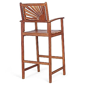 COSTWAY Bar Stools Set of 2, Outdoor Acacia Wood Bar Chairs with Sunflower Backrest, Curved Armrests & Breathable Seat, Ideal for Balcony, Sunroom, Patio, Easy Assembly (1)