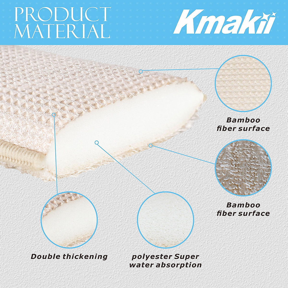 KMAKII Bamboo Kitchen Sponges Dish Sponges Natural Cleaning Sponges Beige 6 Pack