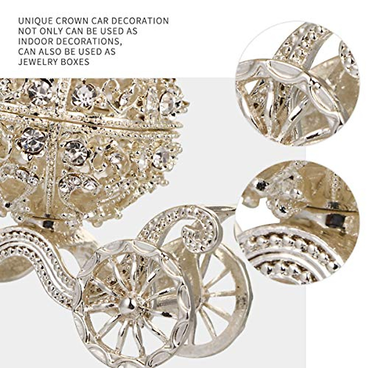 Kisangel Silver Rhinestone Princess Crystal Pumpkin Carriage Trinket Jewelry Box Collectible Figurine Decorative Jewelry Ring Display Holder Table Sculpture