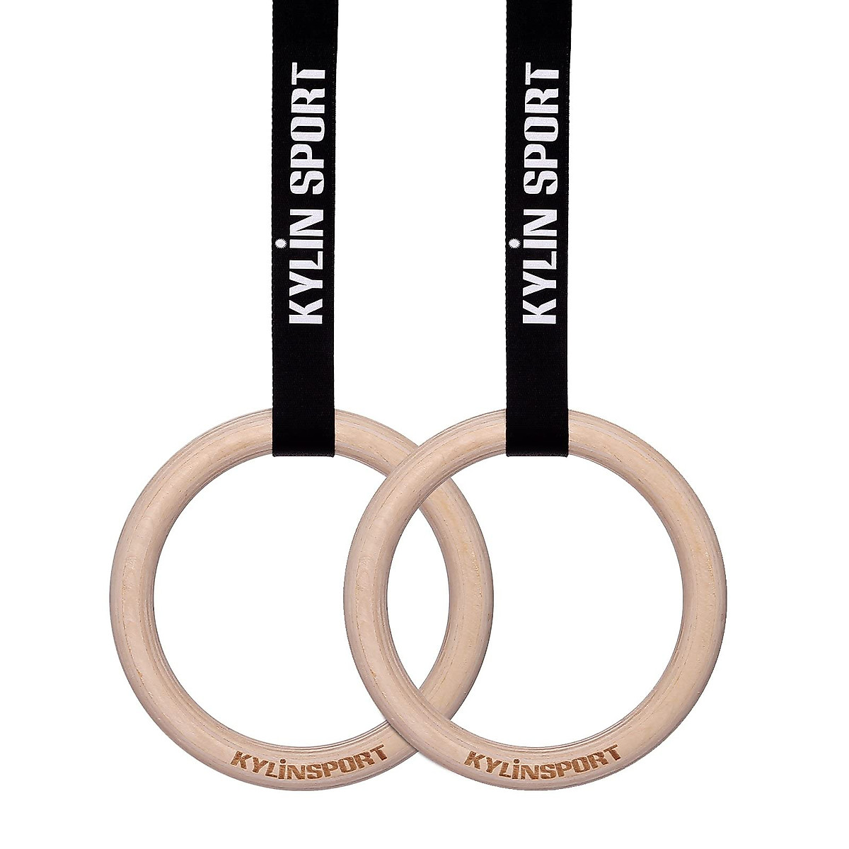 KYLIN SPORT Gymnastic Rings with Adjustable Straps Heavy Duty Exercise Gym Rings for Pull Ups and Dips,Cross-Training Workout,Strength Training, Fitness (Wooden)