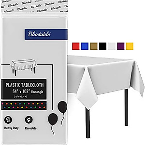 White Plastic Tablecloth Disposable Table Cloths Rectangle Tables - Heavy Duty (54” x 108”) 6 Foot or 8 Foot Tables, Birthday Parties Christmas Party [6 Pack]