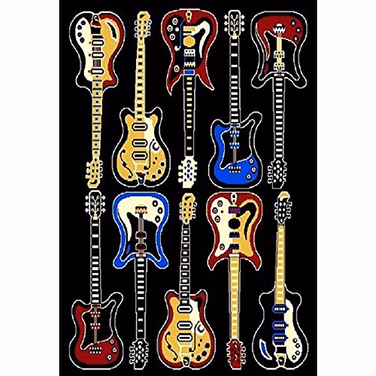 Champion Rugs Modern Electric Guitars Rock and ROLL Music Theme Area Rug (5’ 3” X 7’ 5”)