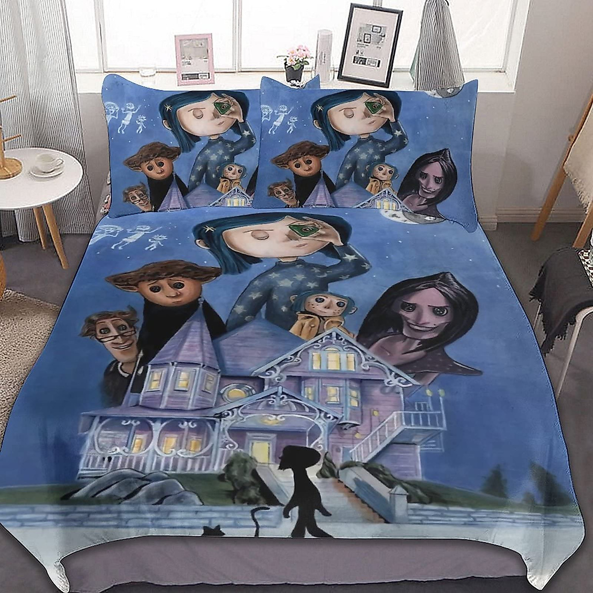 Adjzepuo Coraline Ultra Soft Reversible Breathable 3D Printed Bedding Sets 3 Piece 1 Duvet Cover + 2 Pillowcase 86"x70"