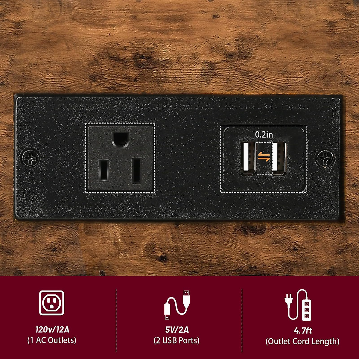 DGSANDGO Side Table with Charging Station and Drawer, Narrow End Table with USB Ports and Outlets for Small Space, Living Room, Bedroom and Office, with 4 Wheels Rustic Brown and Black