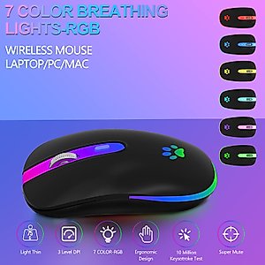 FUWANG Wireless Mouse, Rechargeable LED Wireless Bluetooth Mouse,Portable USB Optical 2.4G Wireless Bluetooth Two Mode Computer Mice with USB & Type-c Receiver(Black)
