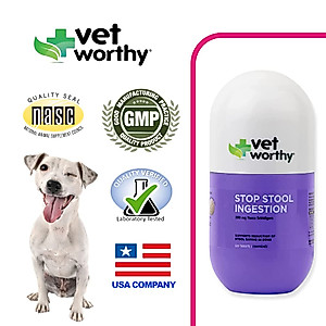 Vet Worthy Stop Stool Ingestion -Coprophagia - Dogs Supplement to Prevent Stool Eating - Dog Supplement with Yucca Schidigera, Parsley Leaf, Chamomile, Thiamine - Liver Flavor, 120 Chewable Tablets