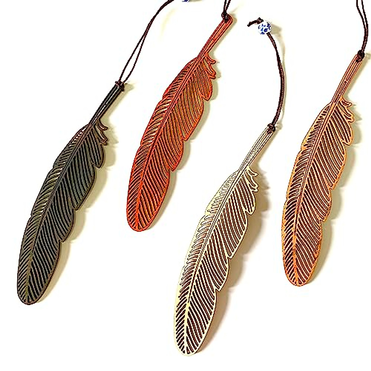Zllada Wood Feather Bookmarks - 4 Pieces Wooden Bookmarks for Women Men