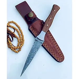 JNR Traders Handmade Damascus Knife Double Edge Arkansas Toothpick Knife Fixed Blade Knives with Leather Sheath 4.5 inch 3656
