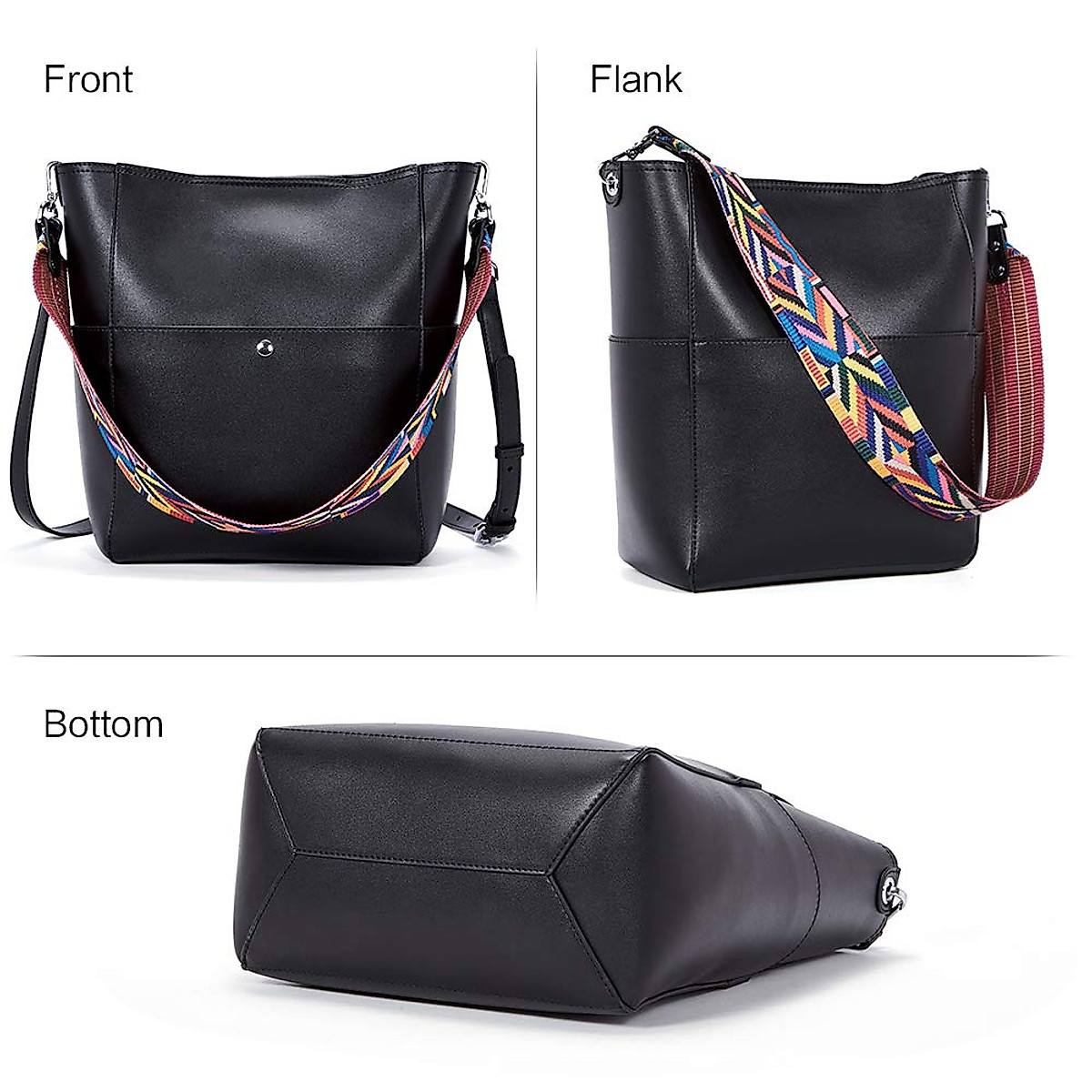 BROMEN Hobo Bags for Women Leather Handbags Designer Shoulder Bucket Crossbody Purse Black