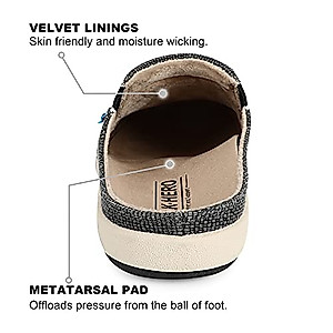 Womens Slippers with Arch Support, Walkhero House Slippers for Women with Suede Insole and Velvet Lining, Slip on Clog Indoor Outdoor House Shoes with Anti-Skid Rubber Sole, Black, 7.5