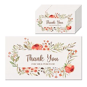 MATICAN Thank You For Your Order Cards, 100-Pack Floral Thank You For Your Purchase Cards, 2 x 3.5 Inches, Business Card Size