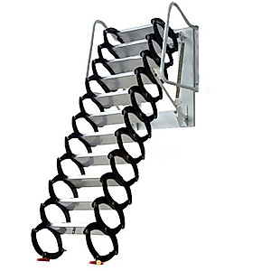 Attic Ladder Pull Down 11 Steps Attic Stairs Alloy Attic Access Ladder 9 ft Height Wall-Mounted Folding Loft Stairs with Armrests for Attic