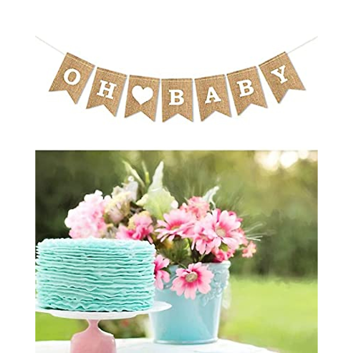 Shimmer Anna Shine Oh Baby Burlap Banner for Baby Shower Decorations and Gender Reveal Party