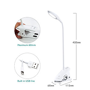 Brivation LED Desk Lamp with USB Charging Port, Clip Lamp for Desk, Portable Eye-Care Desk Light, Flexible Gooseneck USB Rechargeable, 3 Dimming Levels, Touch Control