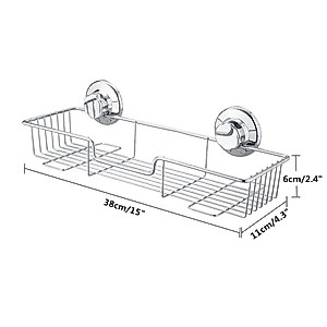 MONOKIT Shower Caddy Suction Cup Basket-Command Bathroom Shower Wall Caddy Organizer Shelf with Hooks Stainless Steel Large Shampoo Shower Holder Shelves for Bath, Drill Free and Never Rust