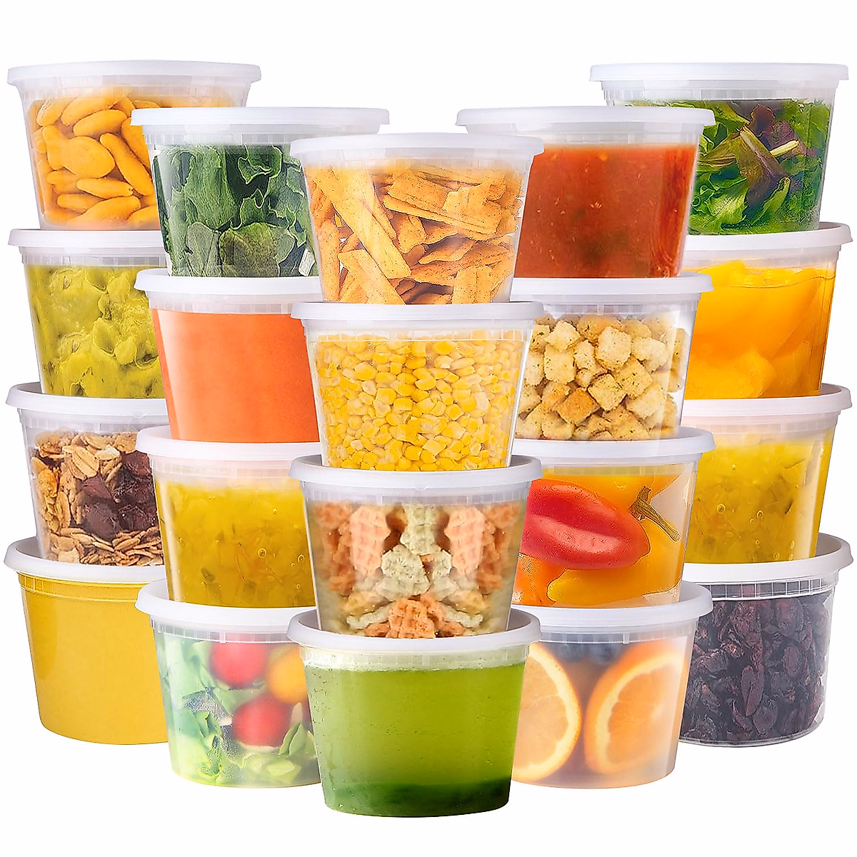 WGCC Deli Containers with Lids 16 oz - Disposable Soup Containers with Lids 48 Sets - Plastic Containers with Lids, Food Storage Containers with Lids, BPA Free/Microwave/Freezer/Dishwasher Safe