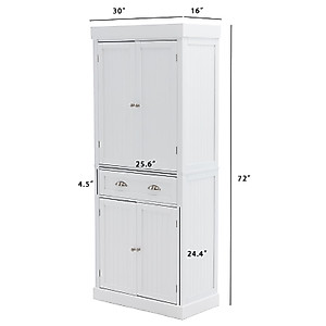 DalyLuxa 72" Freestanding Kitchen Pantry Storage Cabinet with Doors and 5 Adjustable Shelves, Tall Cupboard with Large Drawer for Dinning Room, Laundry Living Room, White