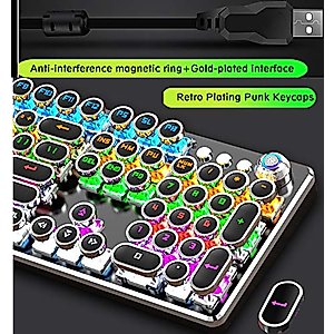 K820 Retro Steampunk Gaming Mechanical Keyboard-Blue Switch-RGB LED Backlit Illuminated Keyboard,USB Wired,Typewriter-Style,Plating 104 Key Round Keycaps,for Game and Office,for Laptop Desktop (Black)