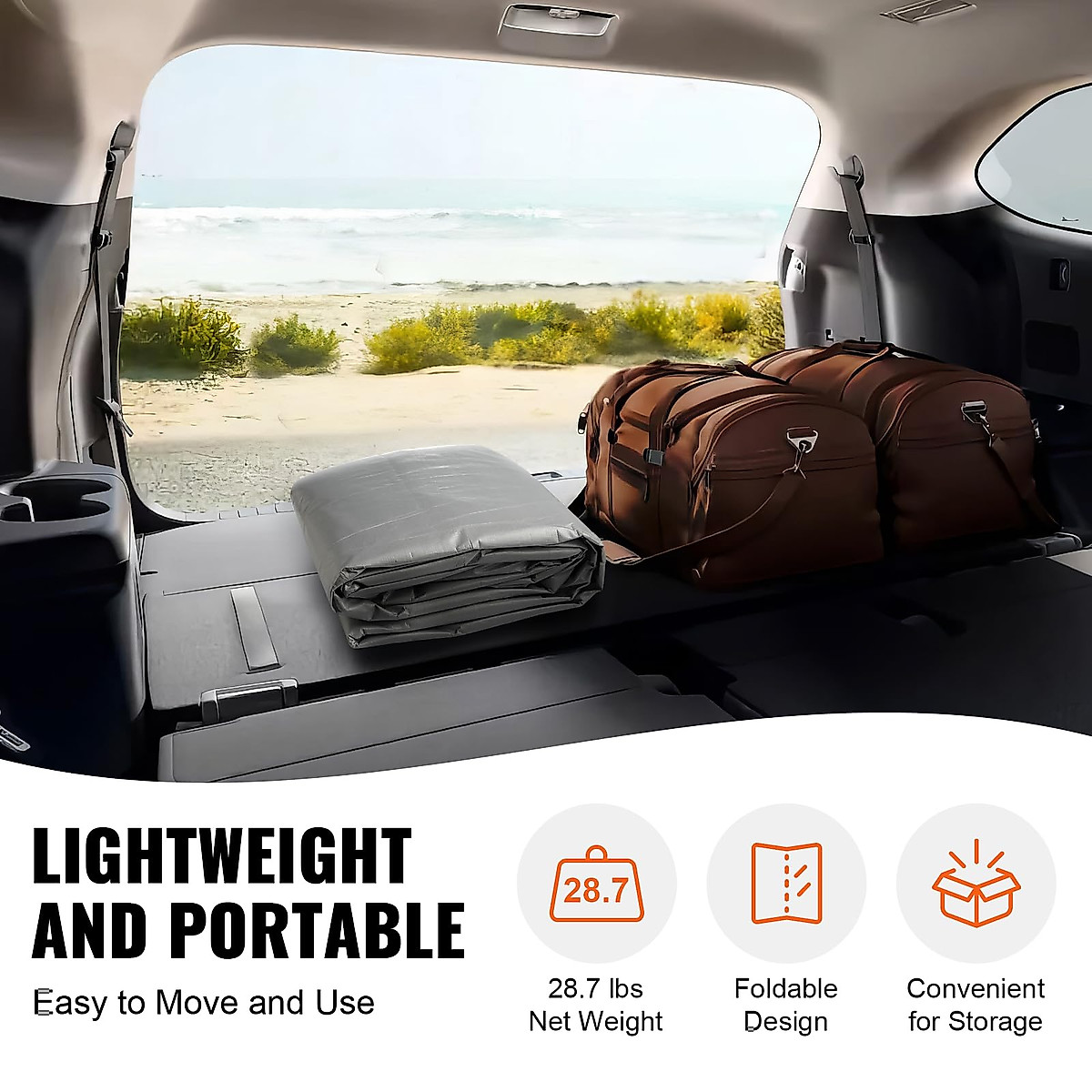 VEVOR Carport Replacement Canopy Cover Top + Side Wall 10 x 20 ft, Garage Tent Shelter Tarp Heavy-Duty Waterproof & UV Protected, Easy Installation with Ball Bungees,Grey (Frame Not Included)