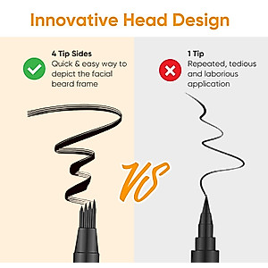 Beard Pencil Filler for Men, Innovative 4-Tip Beard Filling Pen Kit with Brush, Water & Sweat Resistant, Long Lasting, Natural Finish for A Perfect Beard (Black)