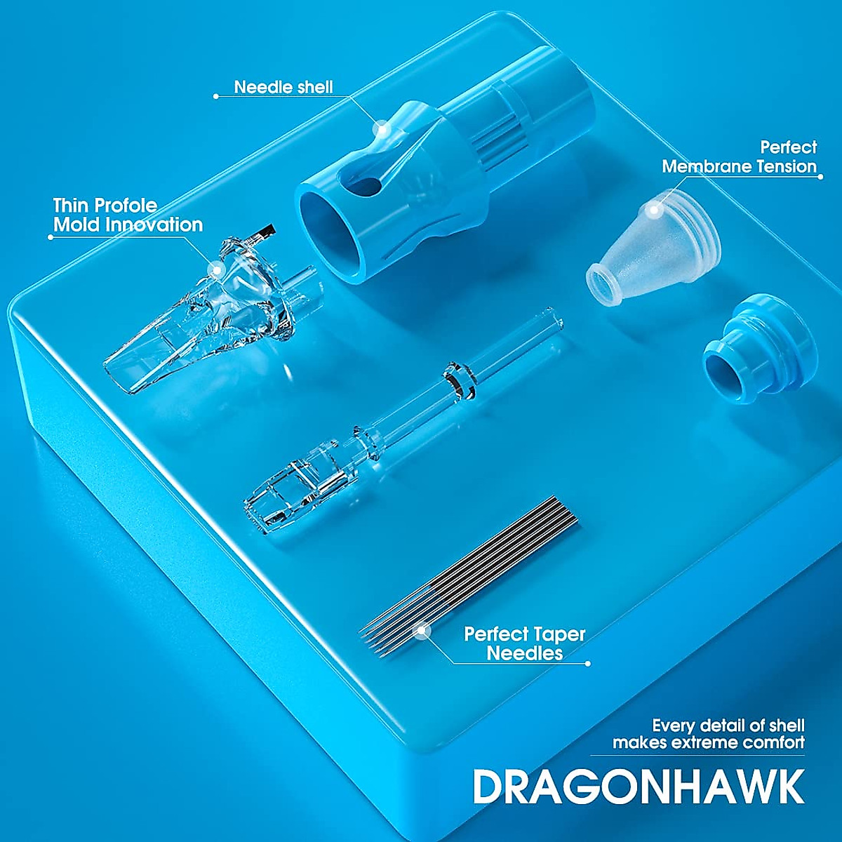 Dragonhawk Tattoo Cartridges Needles for Studio Artists, Disposable Standard Tattoo Needles Kit by Dragonhawklabs, 50Pcs Mixed Sizes 1003RL, 1005RL, 1007RL, 1009RL, 1011RL